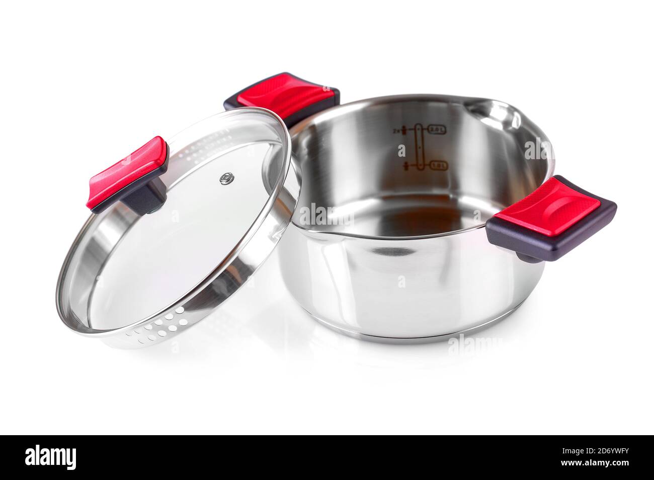 The Open stainless steel cooking pot isolated on white with clipping ...