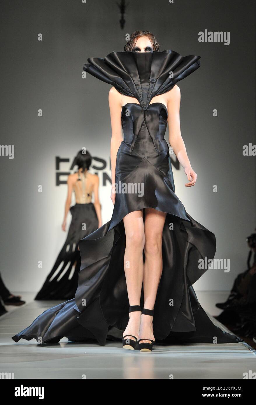 A model wears a creation by Fyodor Golan at the Fashion Fringe fashion ...