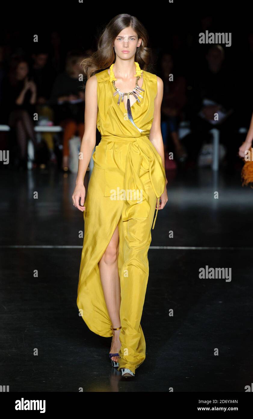 A model on the catwalk at the Matthew Williamson fashion show, held at ...