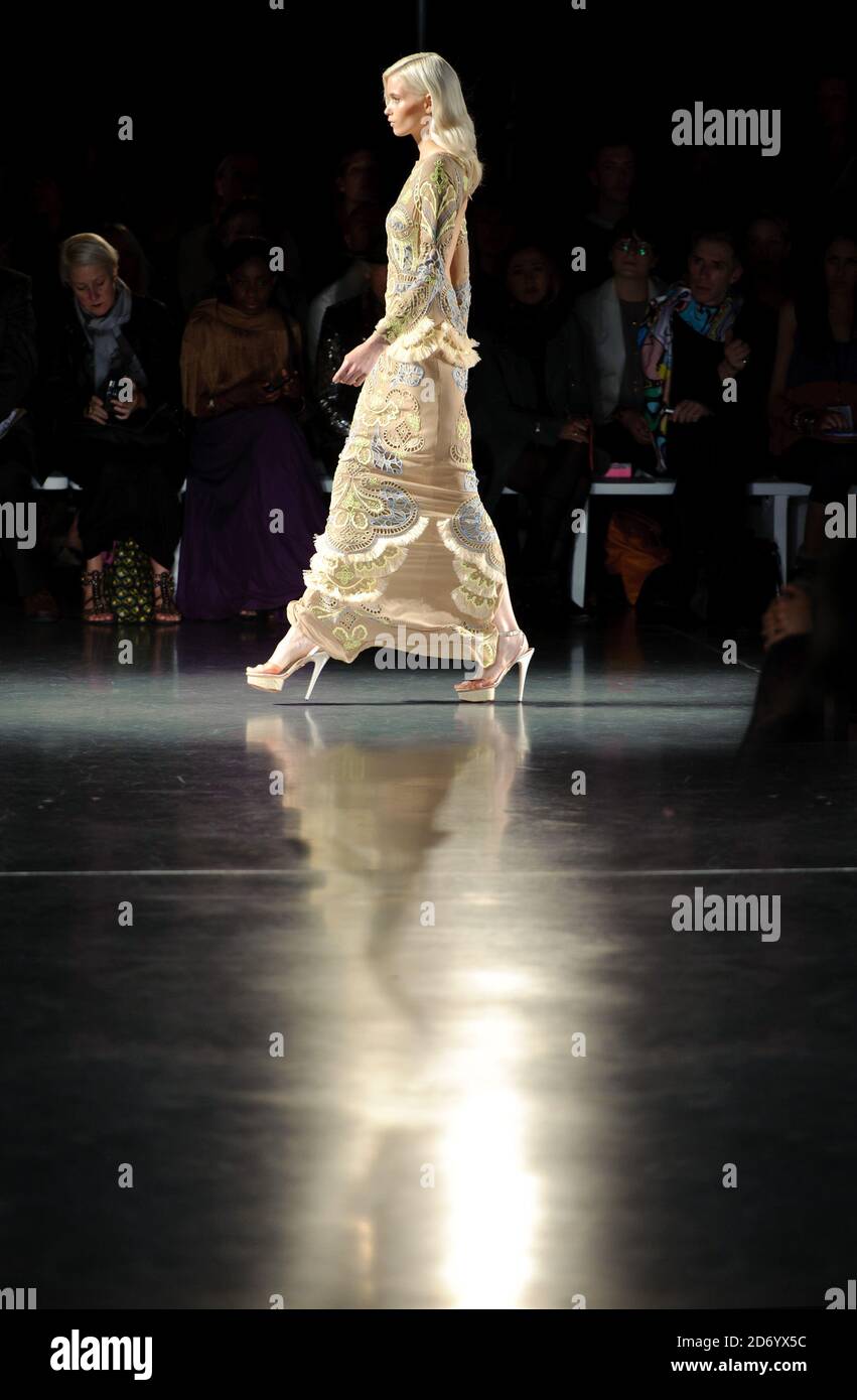 A model on the catwalk at the Matthew Williamson fashion show, held at ...