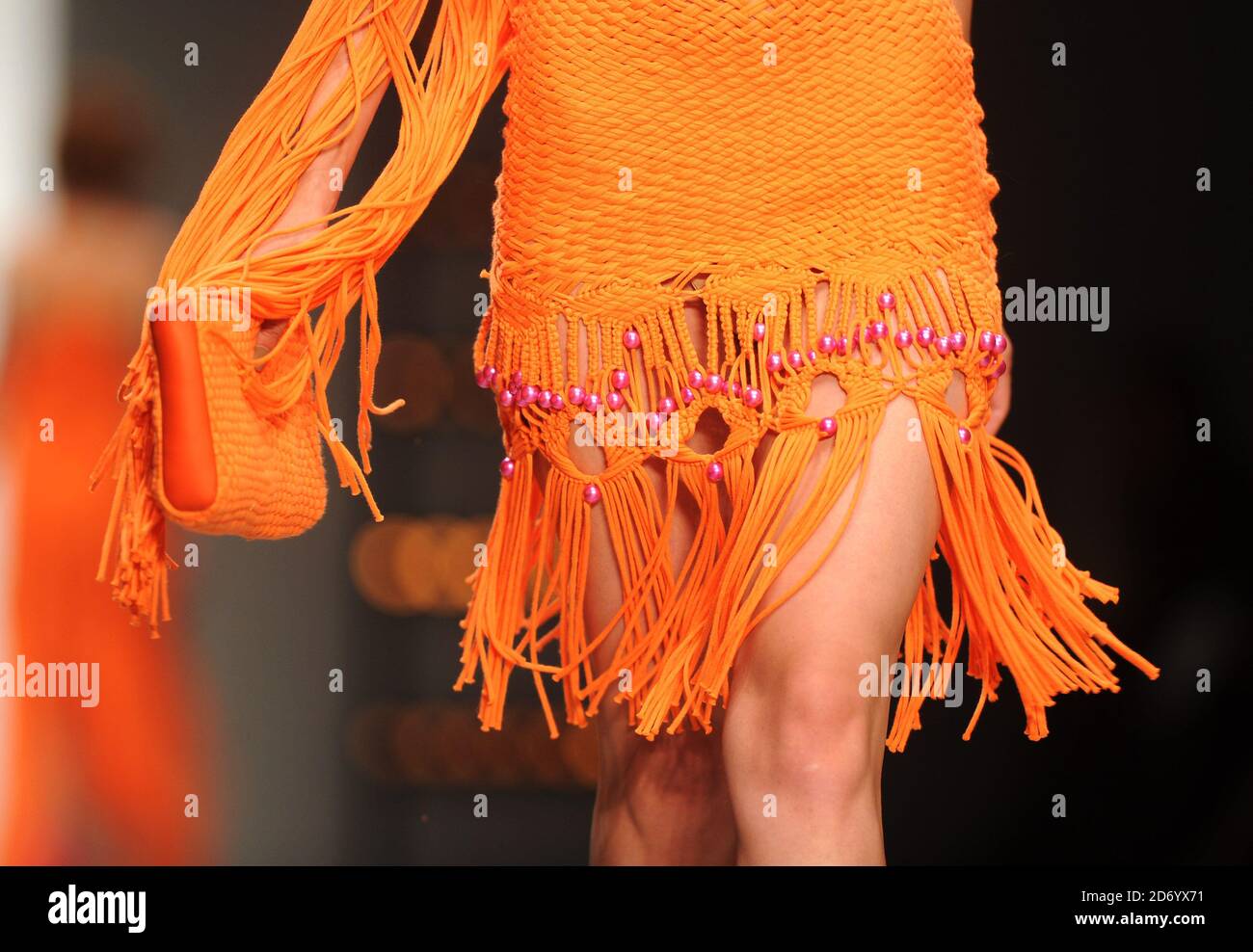 A model on the catwalk at the Mark Fast fashion show, held at the BFC ...