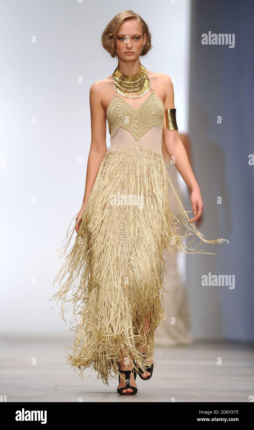 A model on the catwalk at the Mark Fast fashion show, held at the BFC ...