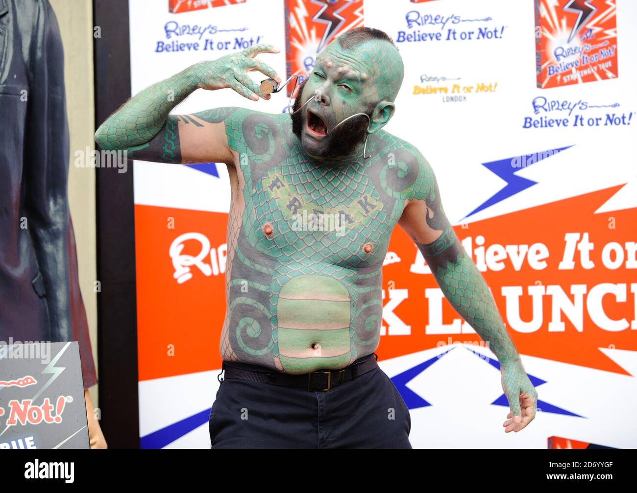 Erik 'The Lizardman' Sprague pictured in Piccadilly Circus, London, at ...