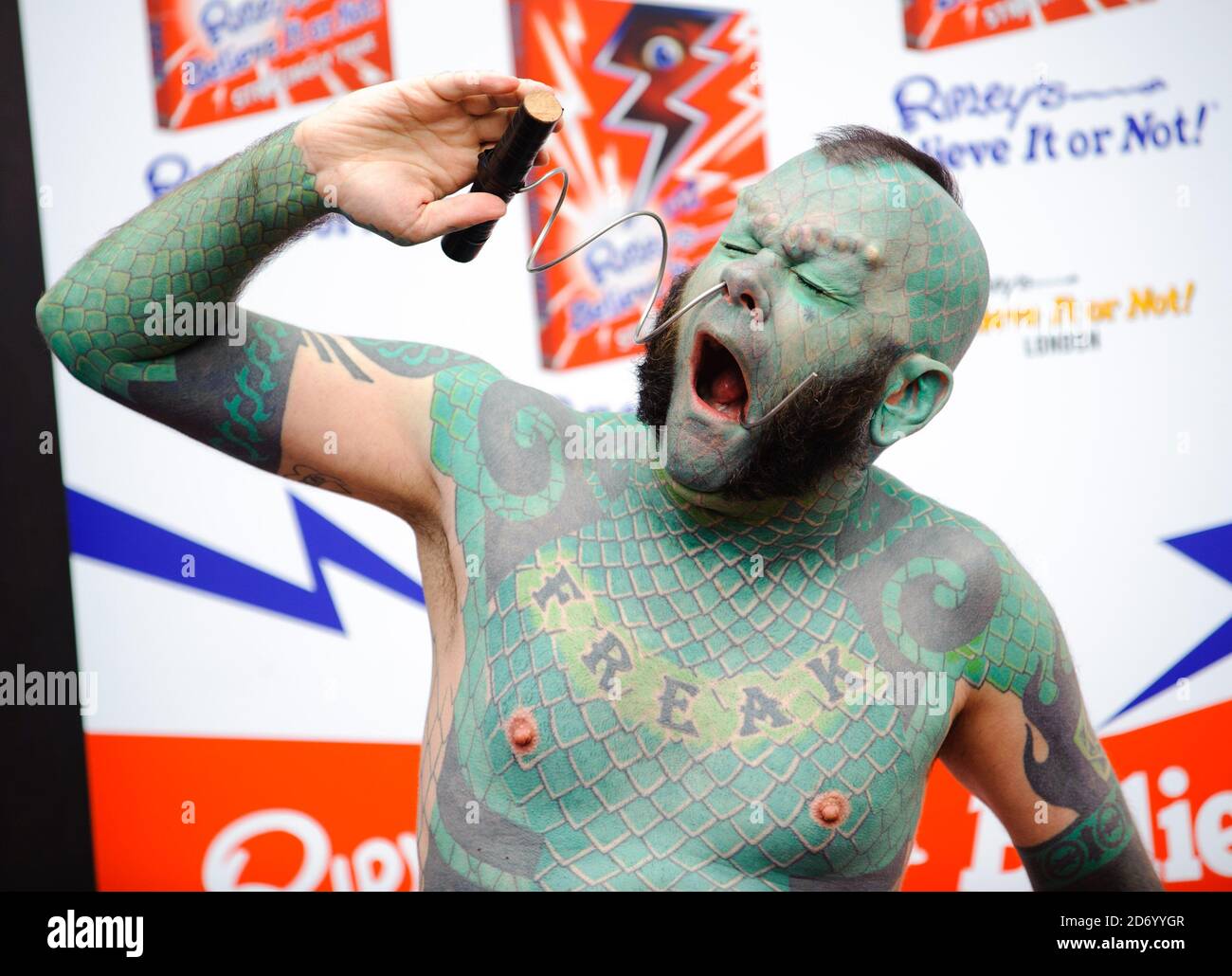 Erik 'The Lizardman' Sprague pictured in Piccadilly Circus, London, at ...