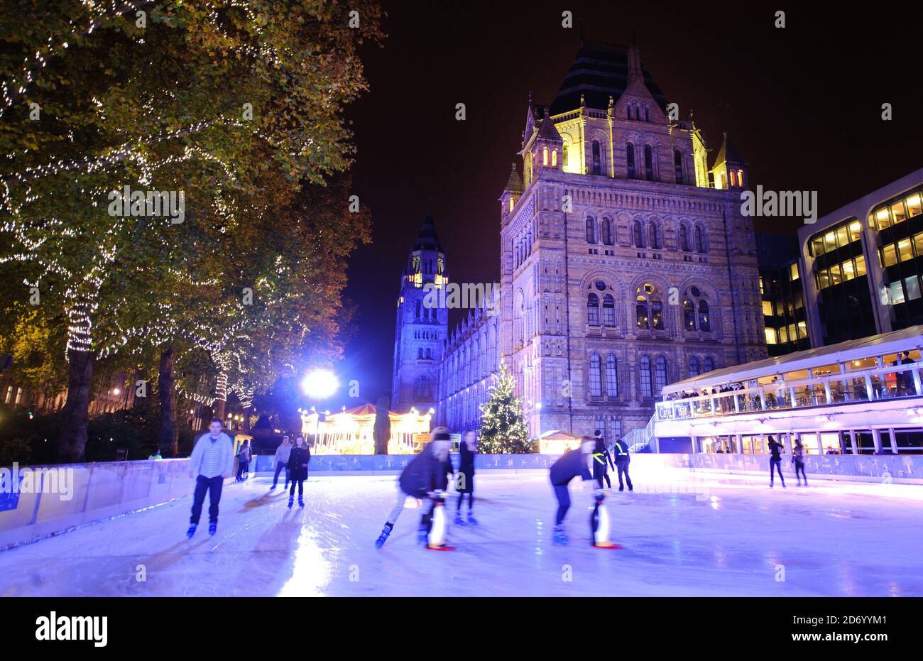 Skaters enjoy the opening of the Natural History Museum ice rink, in ...