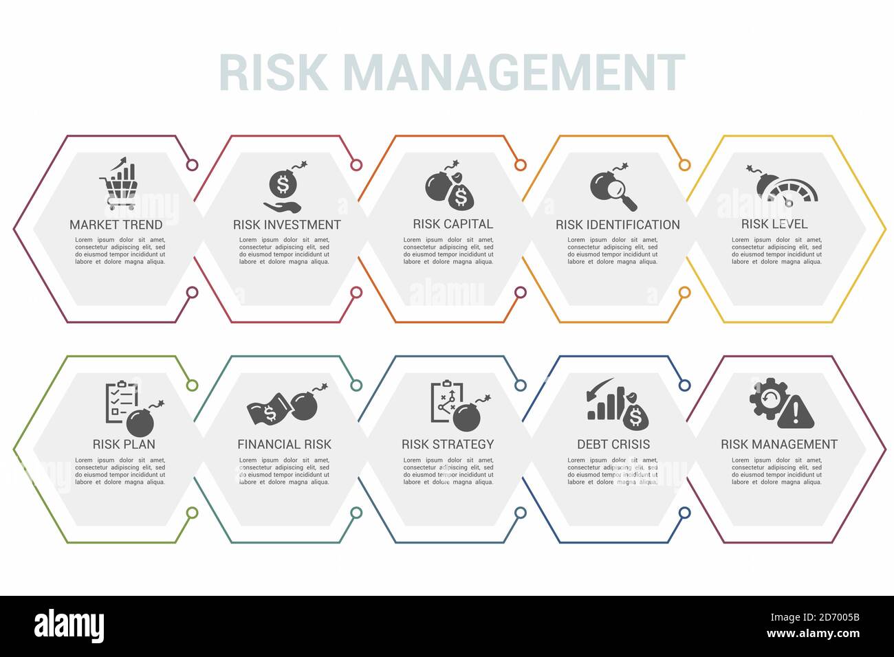 Infographic Risk Management template. Icons in different colors ...
