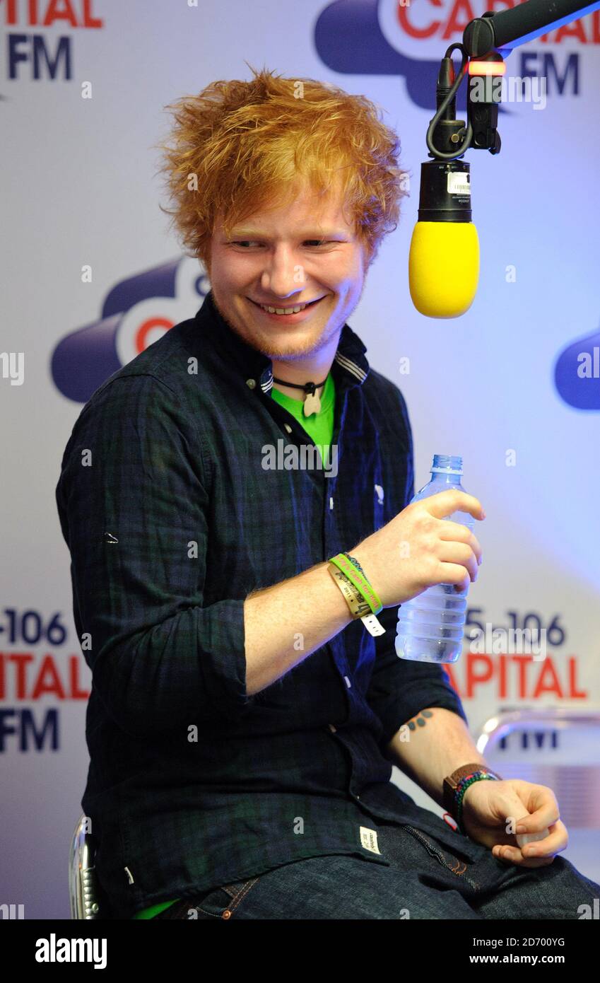Ed Sheeran pictured during an interview backstage at the Capital FM ...
