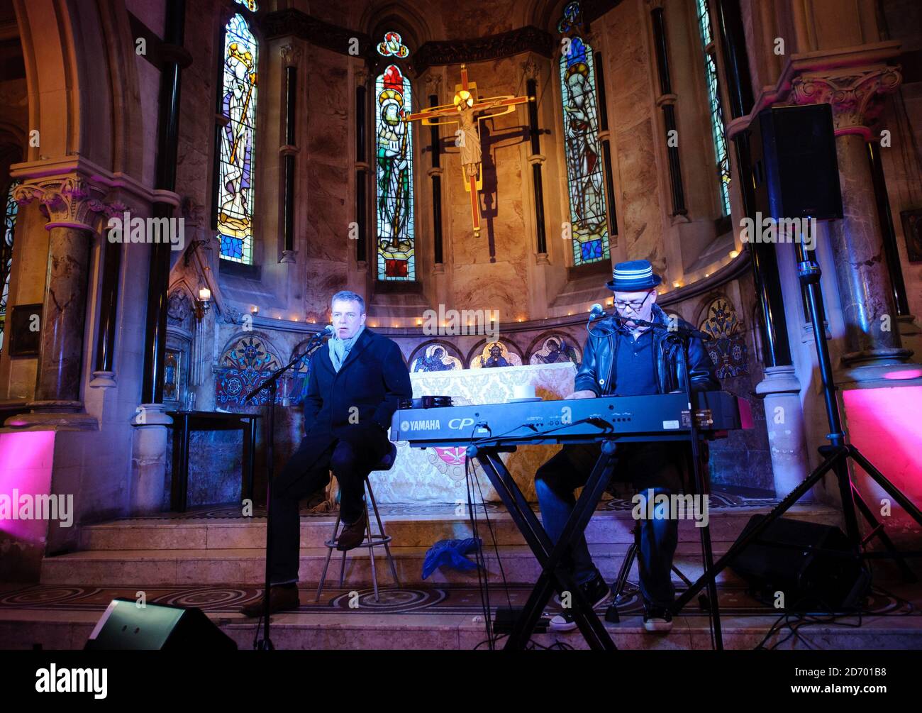 Suggs and Michael Barson of Madness performing at the Absolute Radio ...