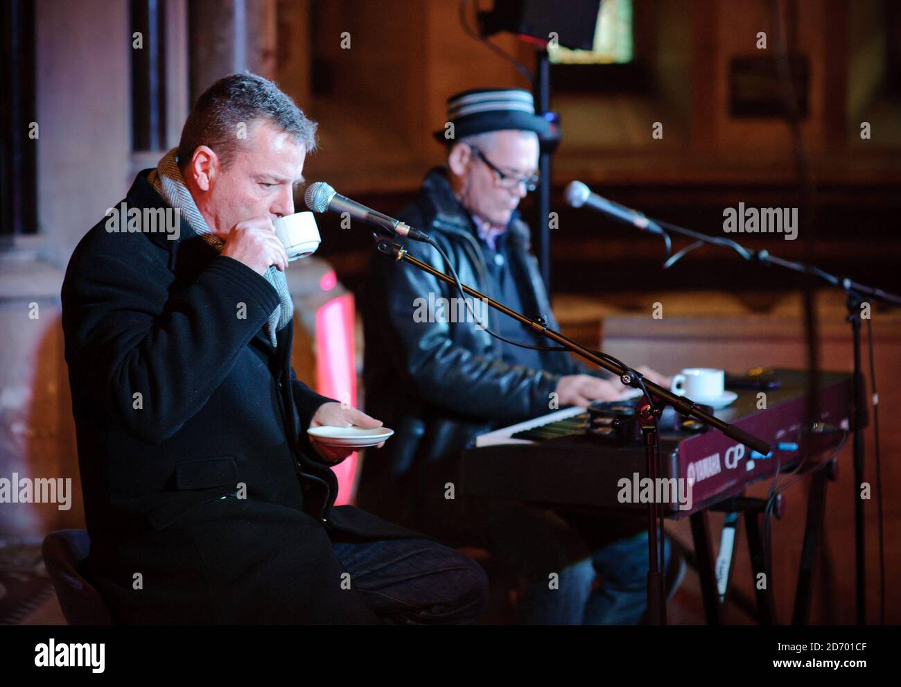 Suggs and Michael Barson of Madness performing at the Absolute Radio ...