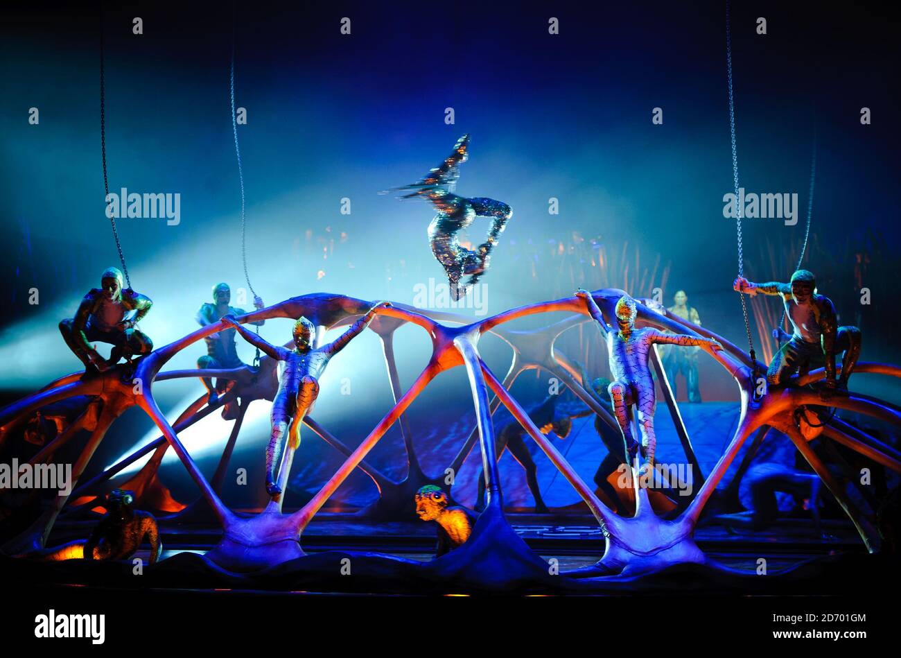 Performers on stage at a dress rehearsal for Totem by Cirque du Soleil ...