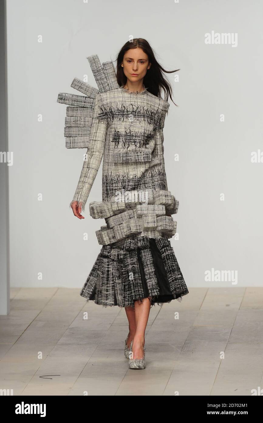A model wears a creation by Hellen Van Rees at the Central St Martins ...