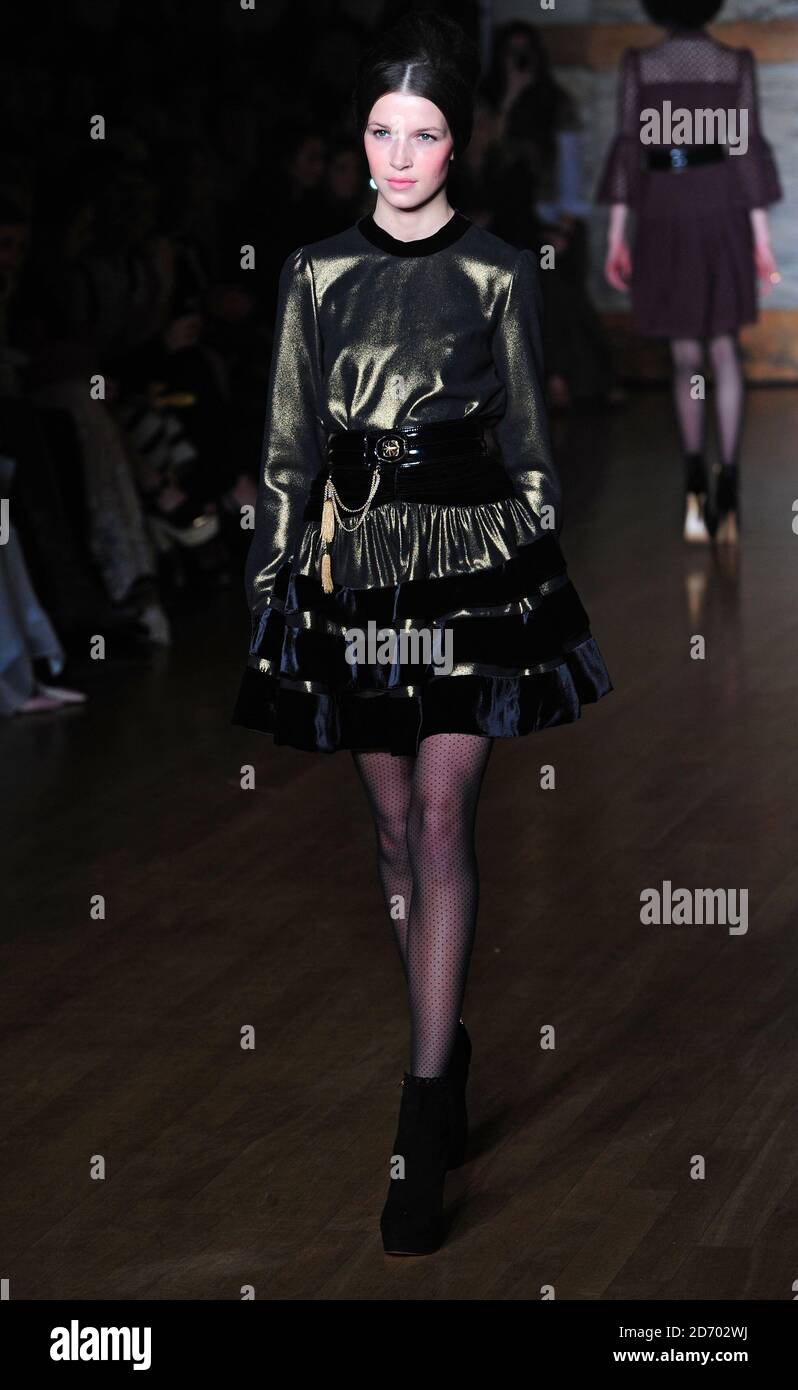 A model on the catwalk at the Temperley fashion show, held at One Great ...