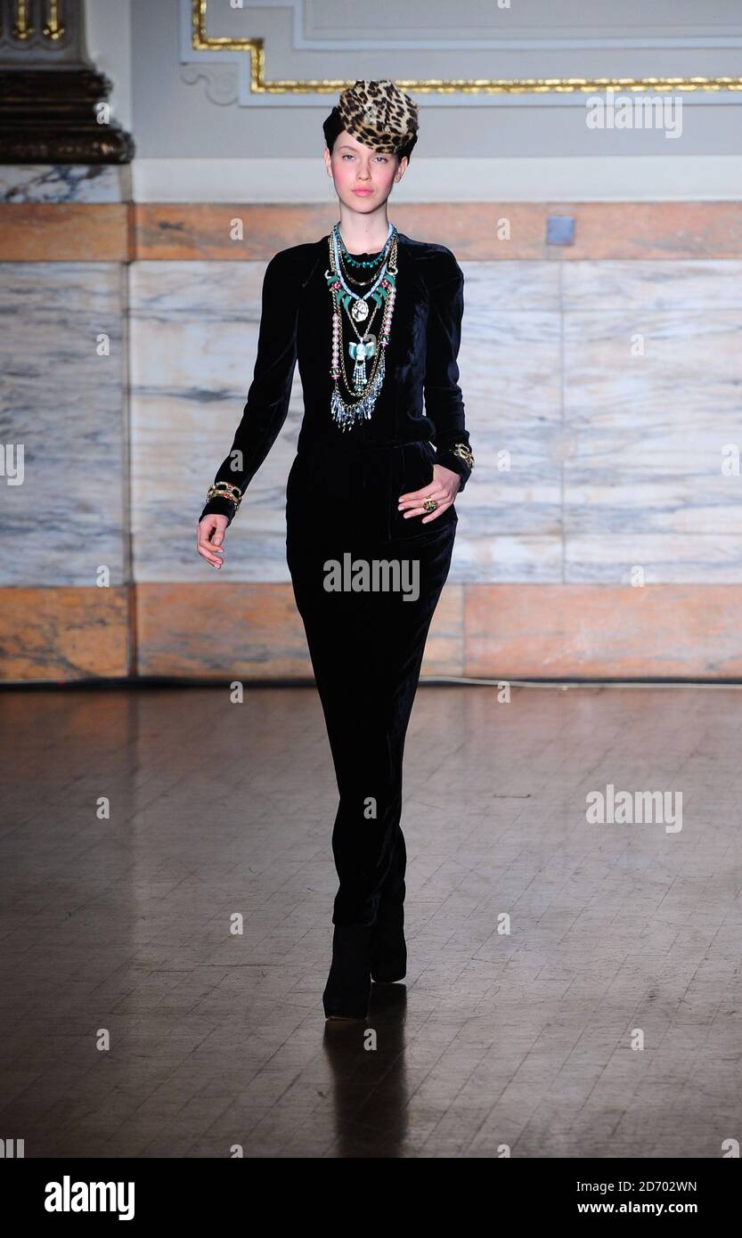 A model on the catwalk at the Temperley fashion show, held at One Great ...