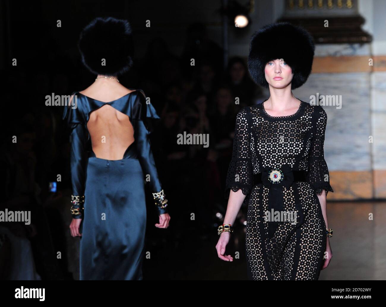 A model on the catwalk at the Temperley fashion show, held at One Great ...