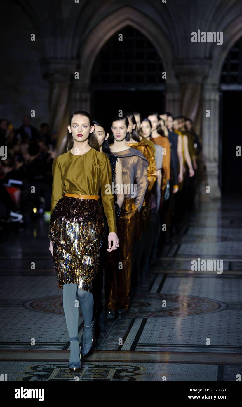 Models on the catwalk at the the Nicole Farhi fashion show, held at the ...