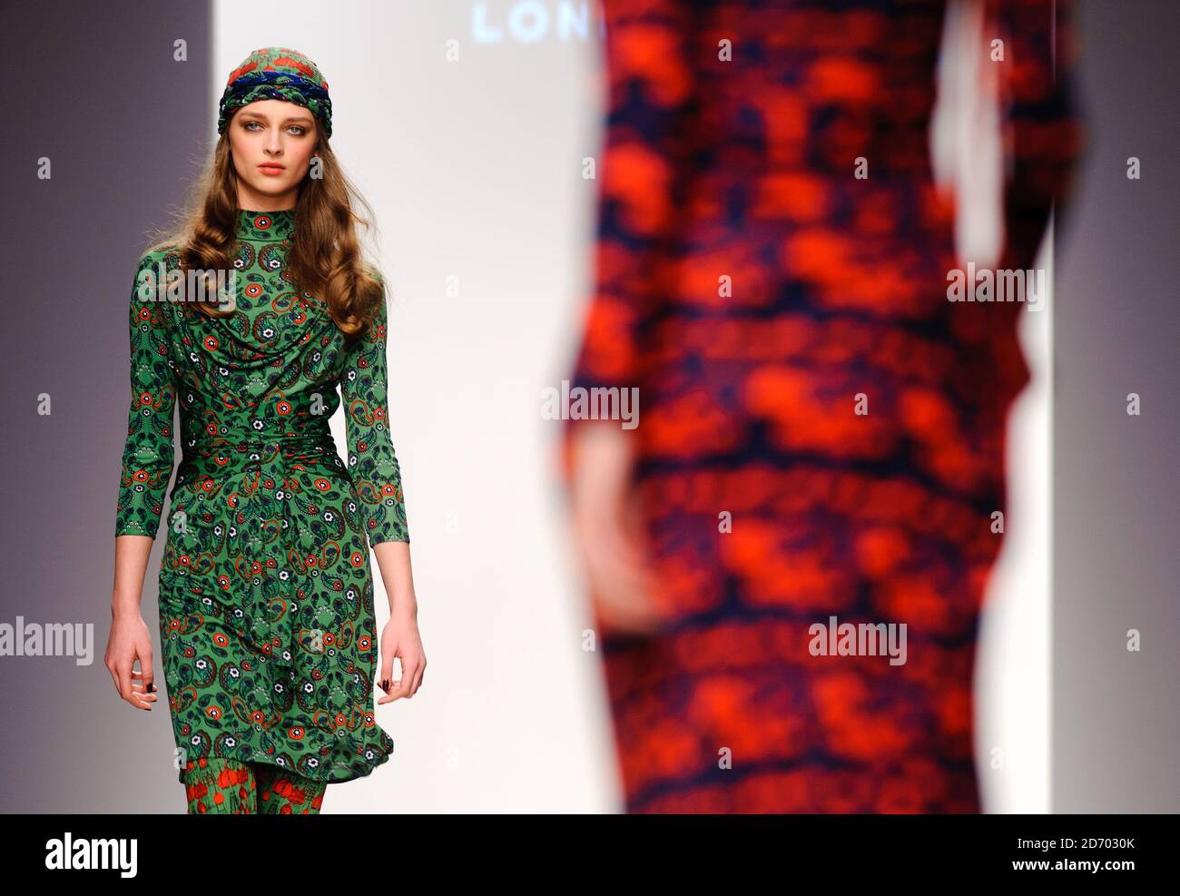 A model on the catwalk at the Issa fashion show, held at the BFC venue ...