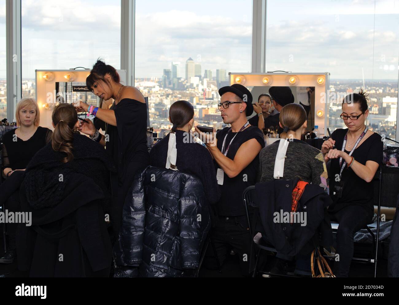Models backstage at the Jonathan Saunders fashion show, held at the ...