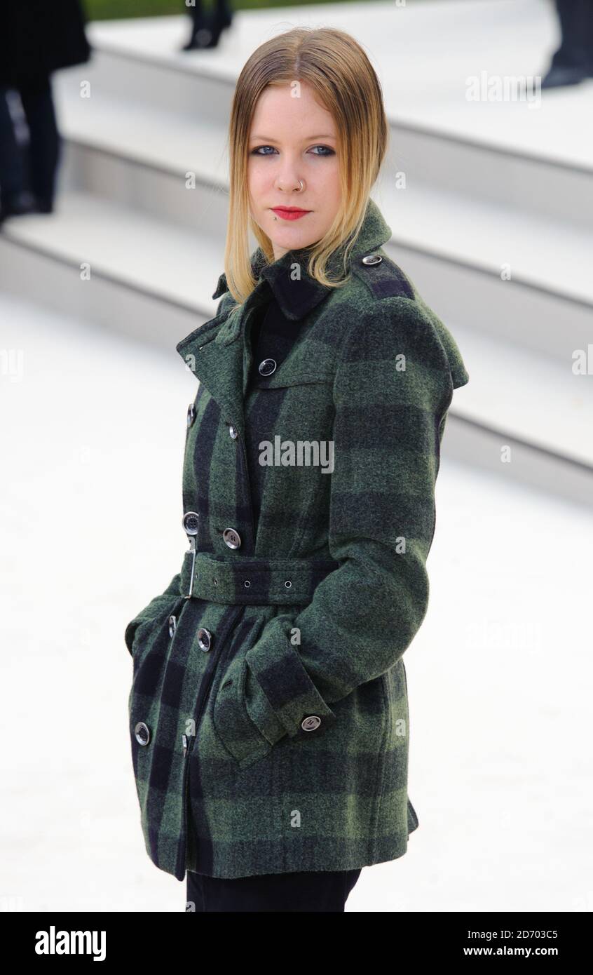 Misty Miller arriving for the Burberry Prorsum show at Kensington Gore ...