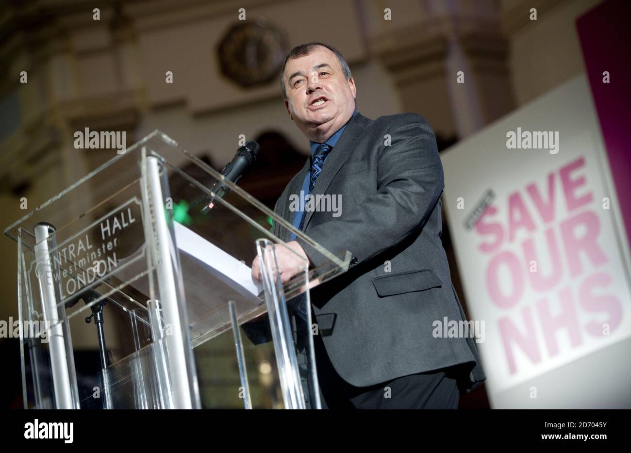TUC General Secretary Brendan Barber speaking at the Save Our NHS rally ...