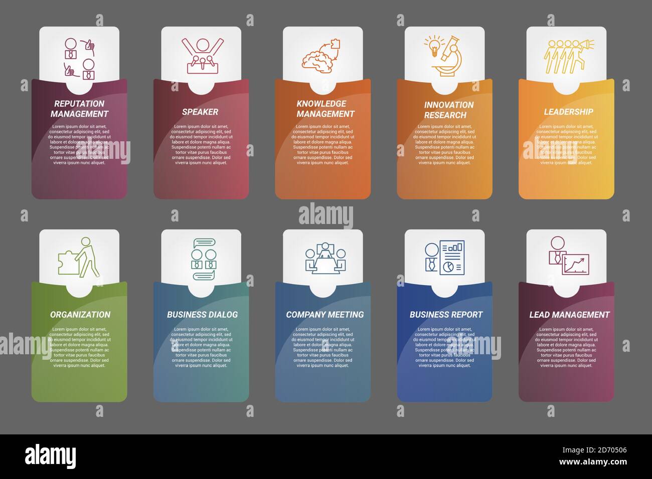 Infographic Reputation Management template. Icons in different colors ...