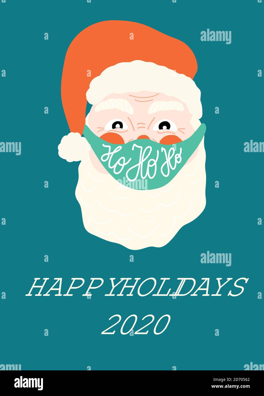 Happy Holidays 2020 greeting card template vector. Santa Claus wearing ...