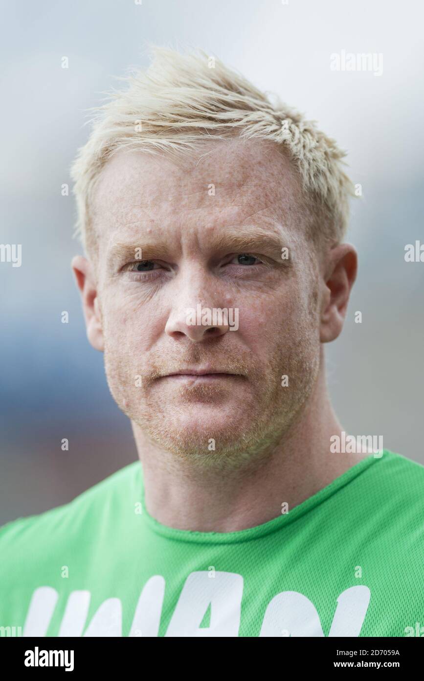 Iwan Thomas attending a photocell before the London Marathon, at the ...
