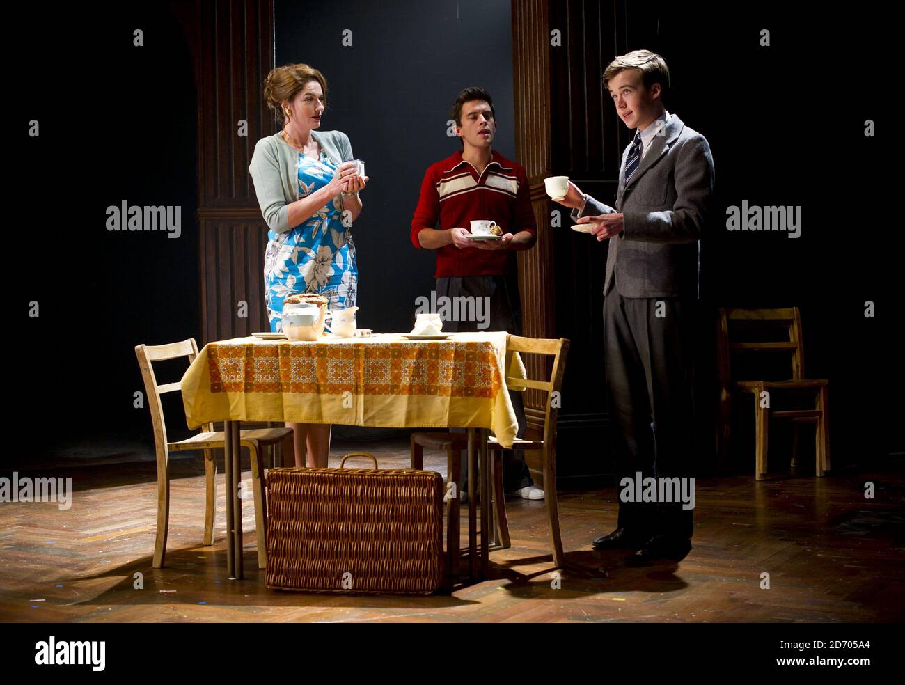 (l-r) Anna Chancellor, Jonathan Bailey and Alex Lawther perform scenes ...