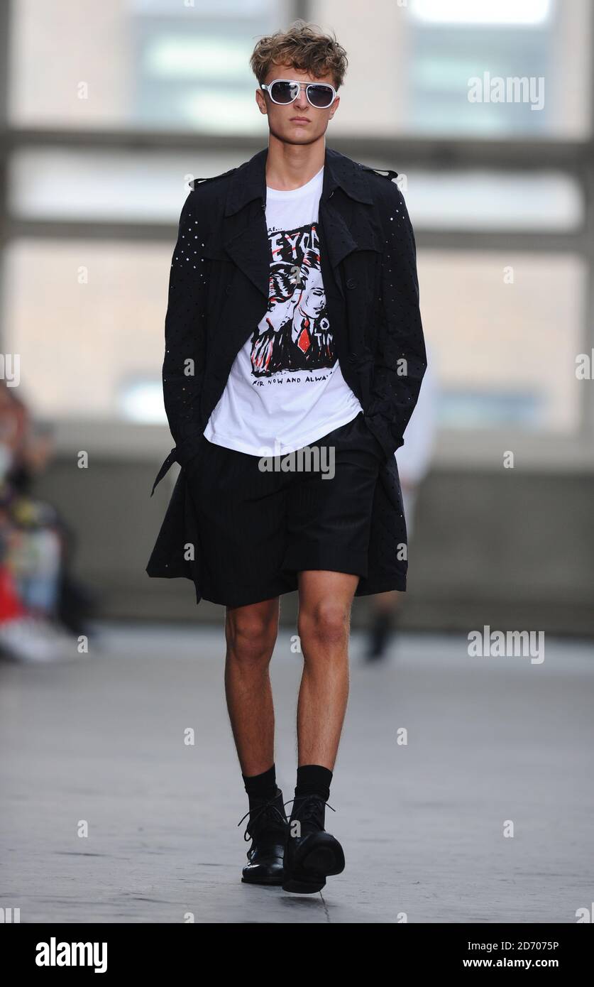 A model on the catwalk at the Topman fashion show, held as part of ...