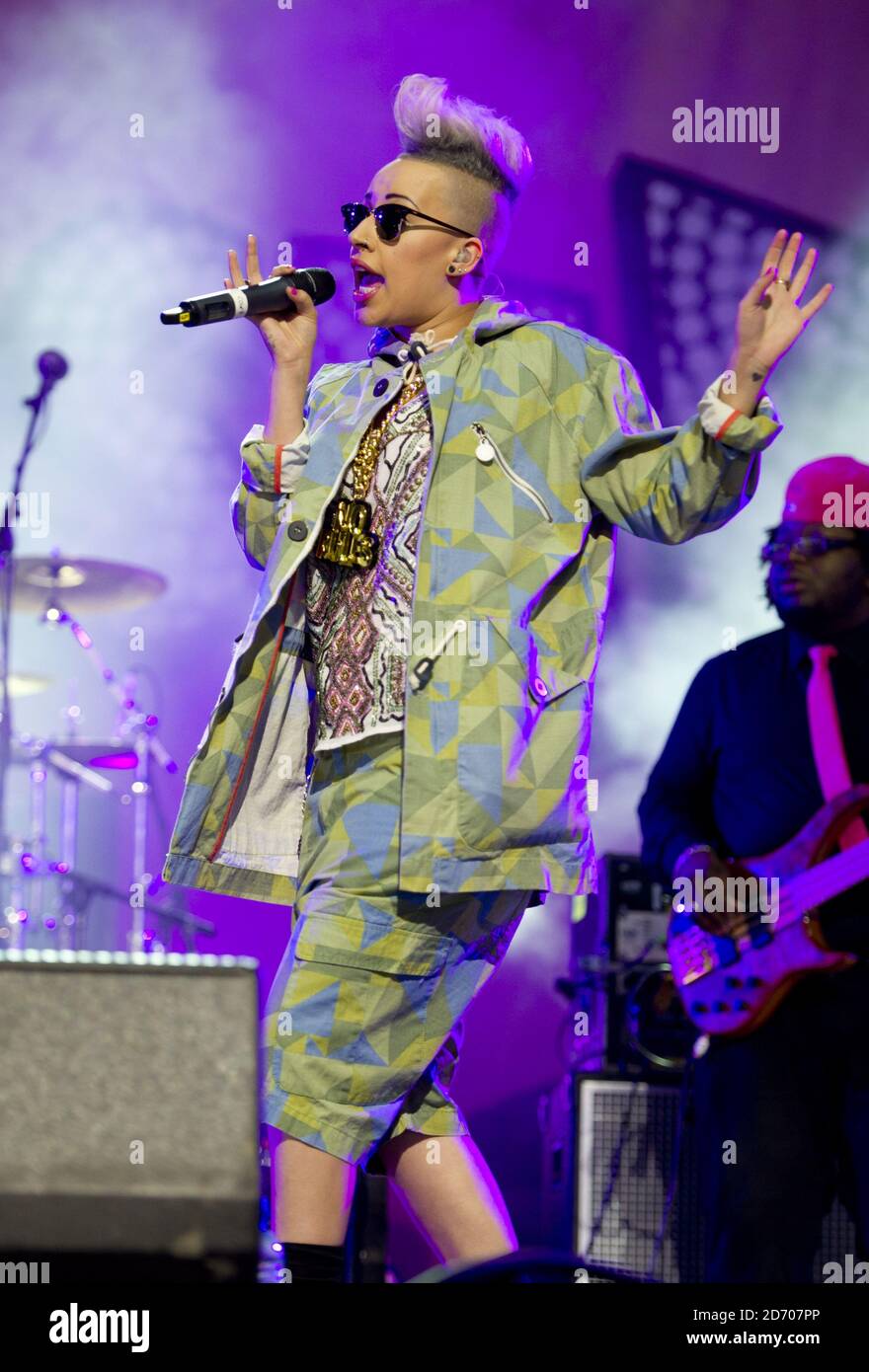 Alex Buggs of Stooshe performing at the Isle of Wight festival, at ...