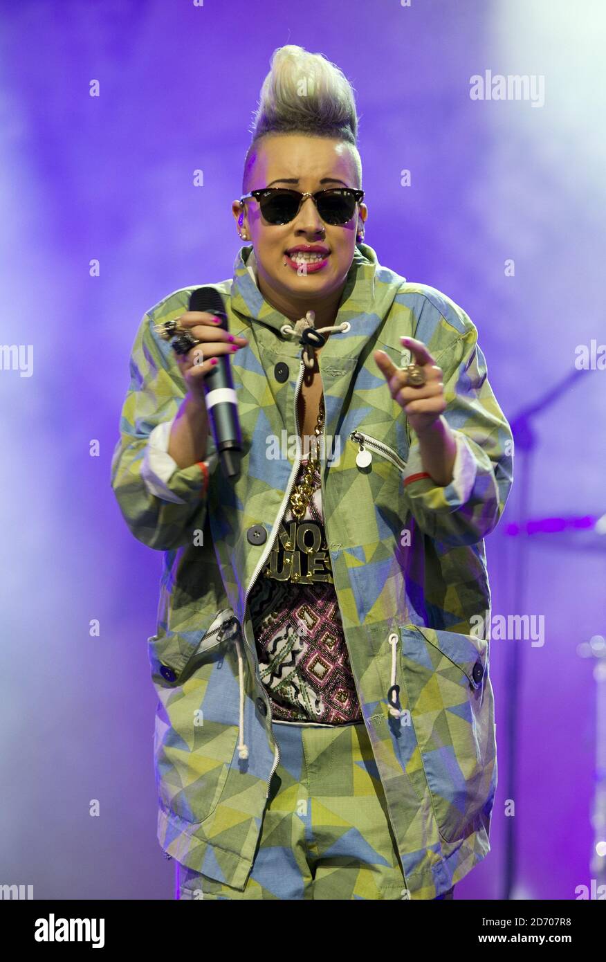 Alex Buggs of Stooshe performing at the Isle of Wight festival, at ...