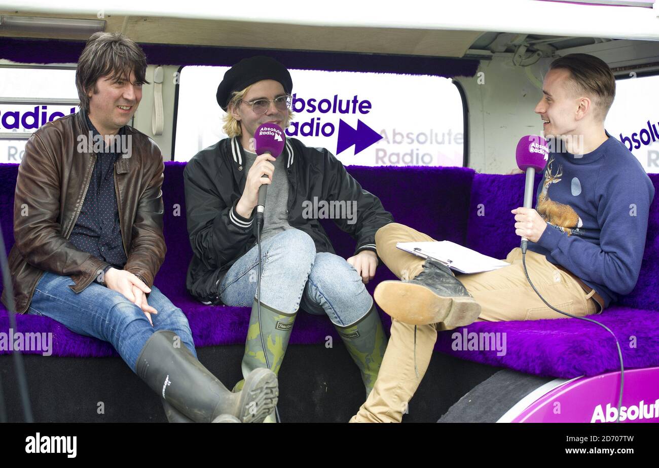 The Charlatans being interviewed by presenter Sarah Champion, in the ...