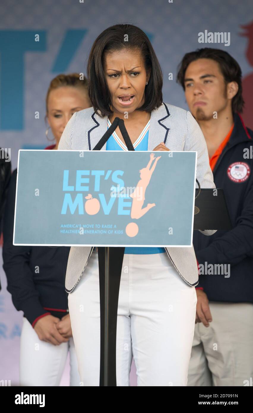 American First Lady Michelle Obama speaking at Letâ€™s Move! London, an ...