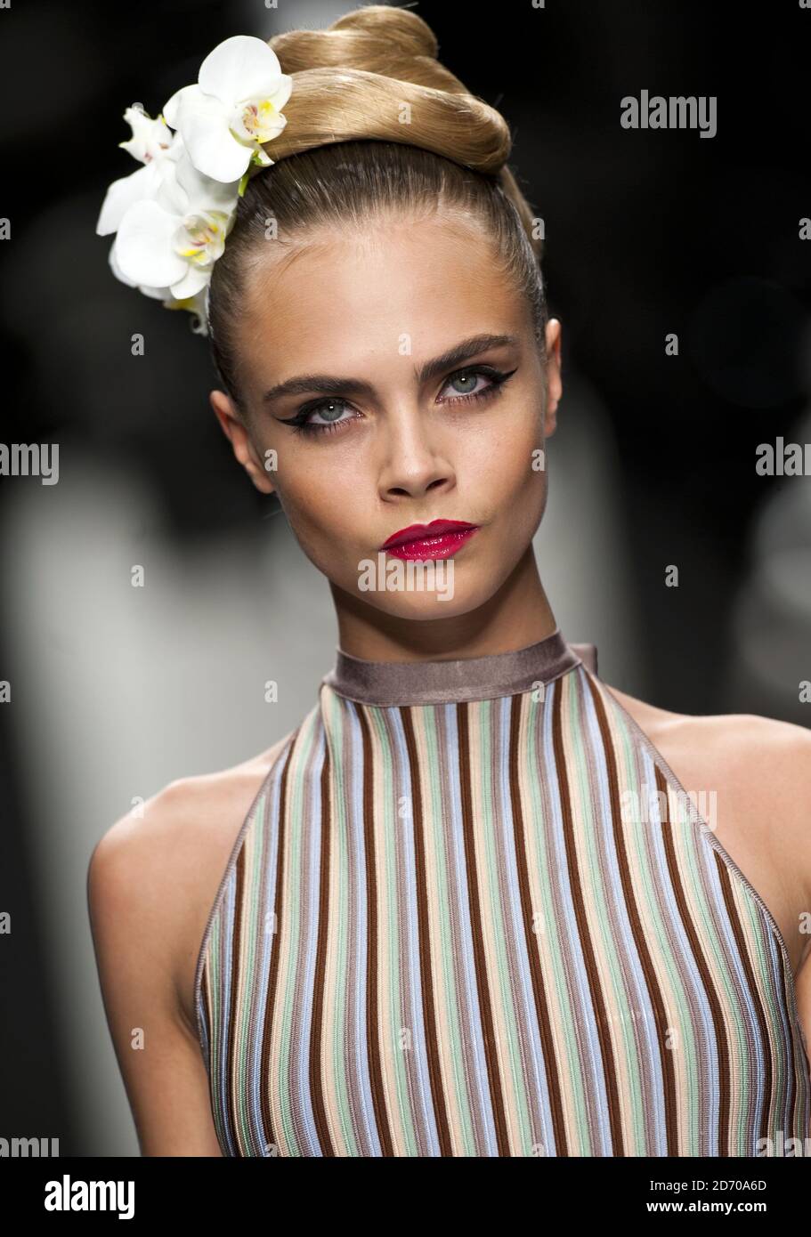 Cara Delevingne on the catwalk at the Issa fashion show, held at the ...