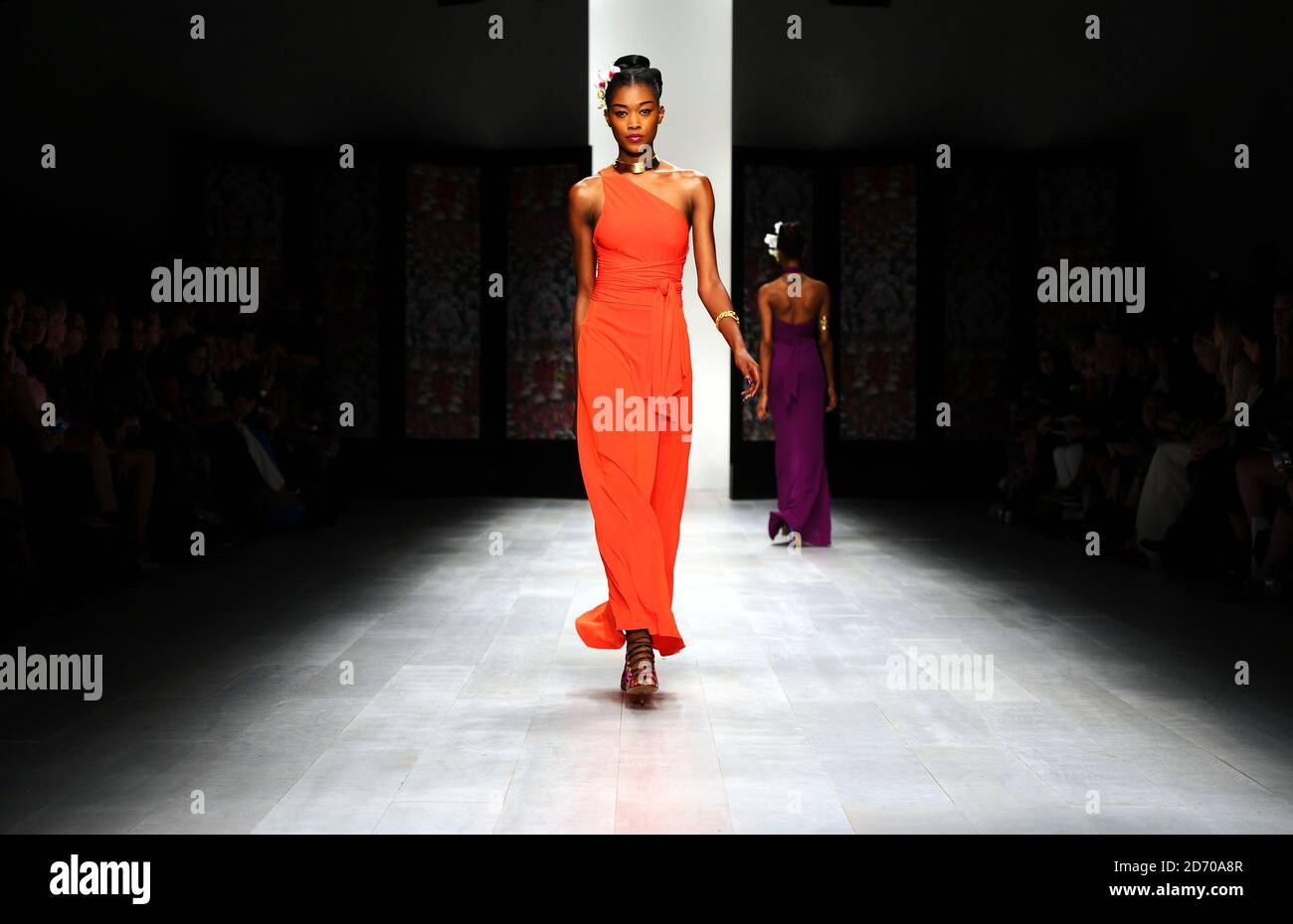 A model on the catwalk at the Issa fashion show, held at the BFC venue ...