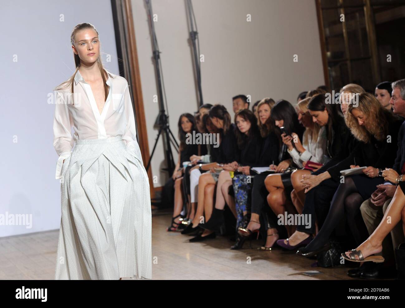 A model on the catwalk at the Nicole Farhi fashion show, held at RIBA ...