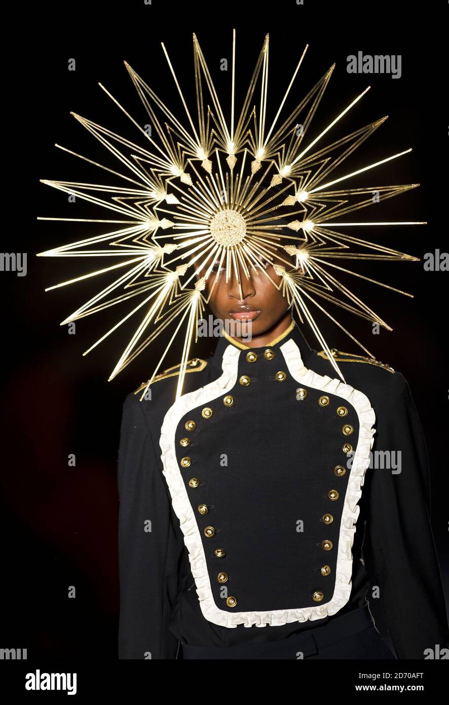 A model on the catwalk during the Philip Treacy fashion show, held at ...