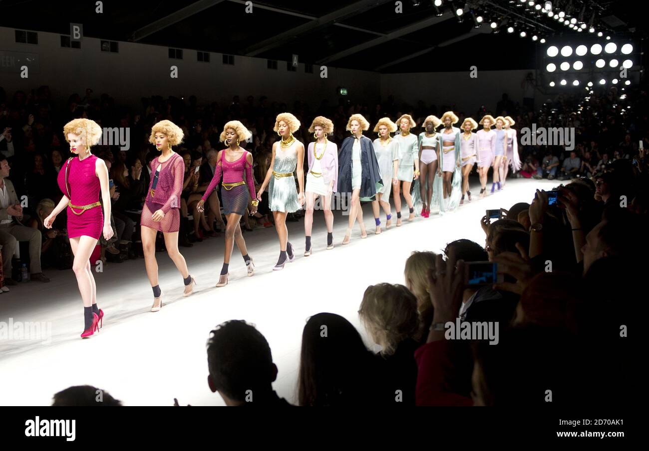 A model on the catwalk during the Mark Fast fashion show, held at the ...