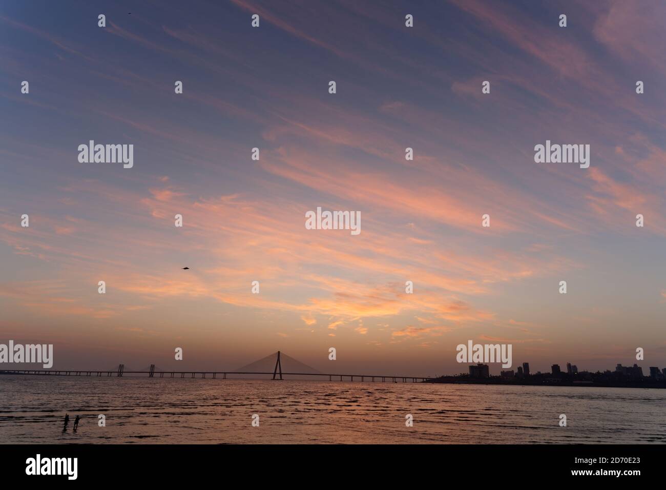 Bandra Worli sea link with Mumbai skyline, at Sunset, Mumbai ...
