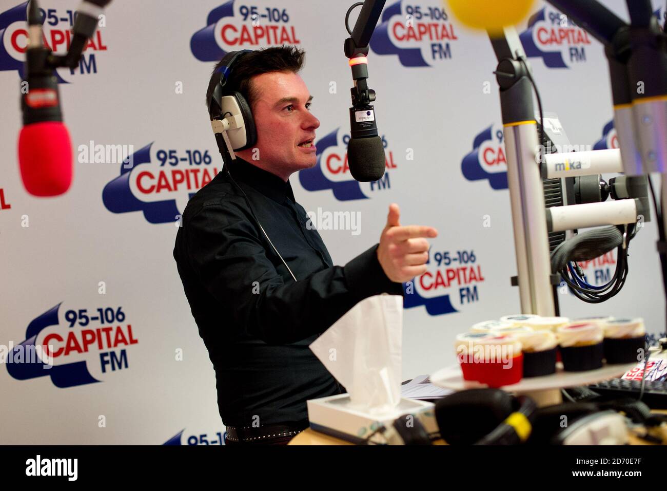 Presenter Greg Burns interviews Conor Maynard backstage at Capital FM's ...