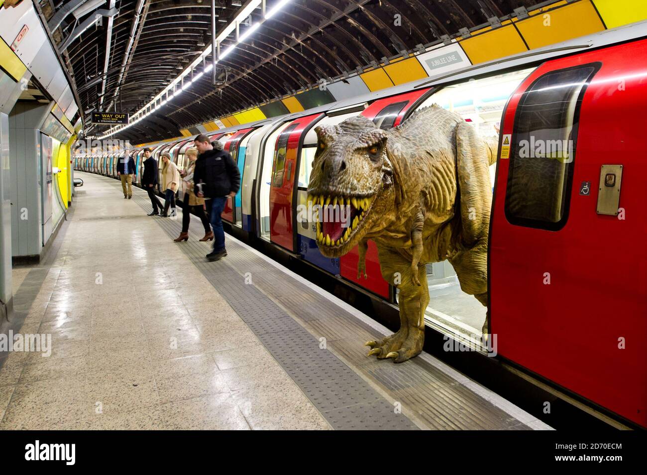 A T-Rex joins London commuters at Charing Cross Station during their ...