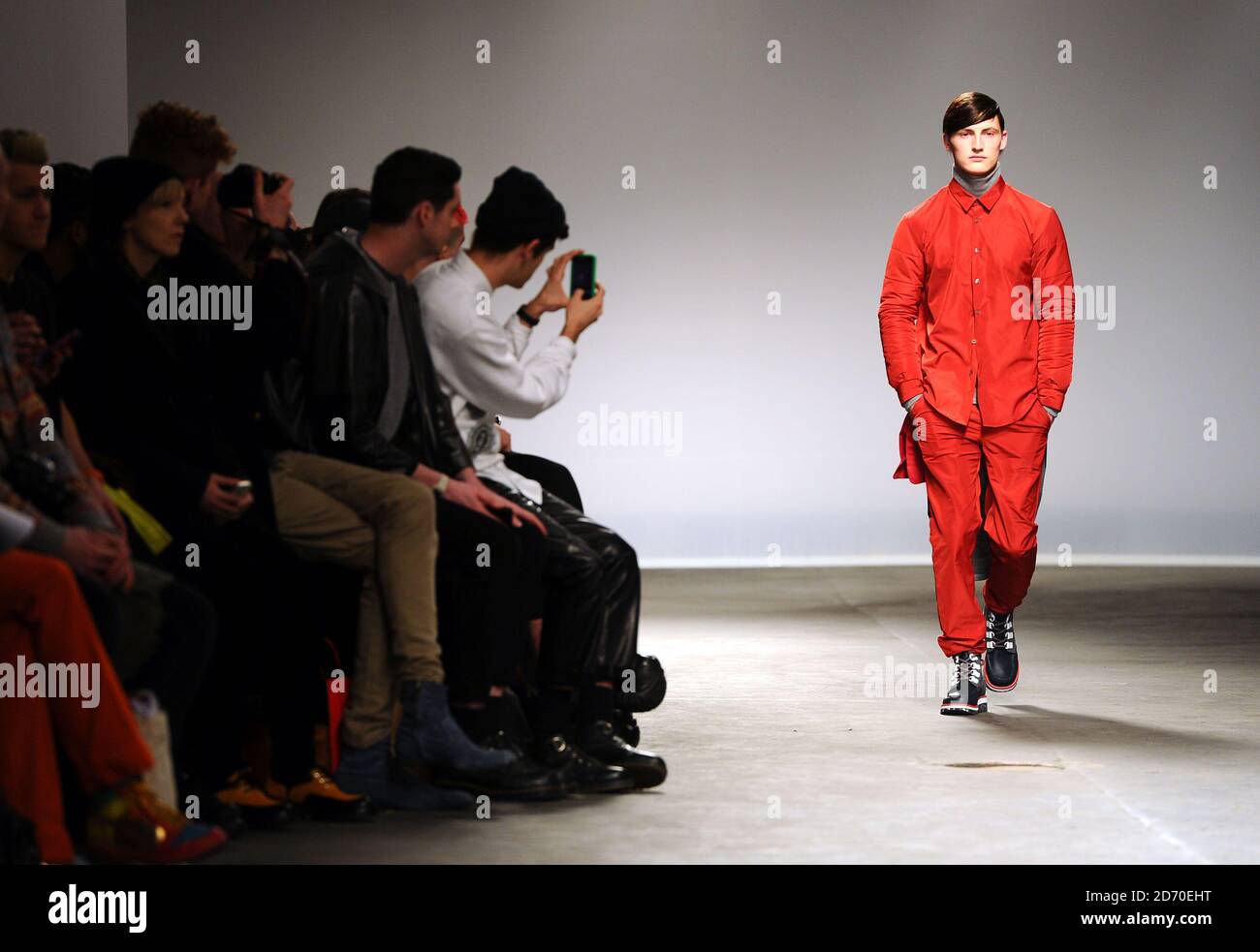 A model on the catwalk at the Christopher Shannon fashion show, held as ...