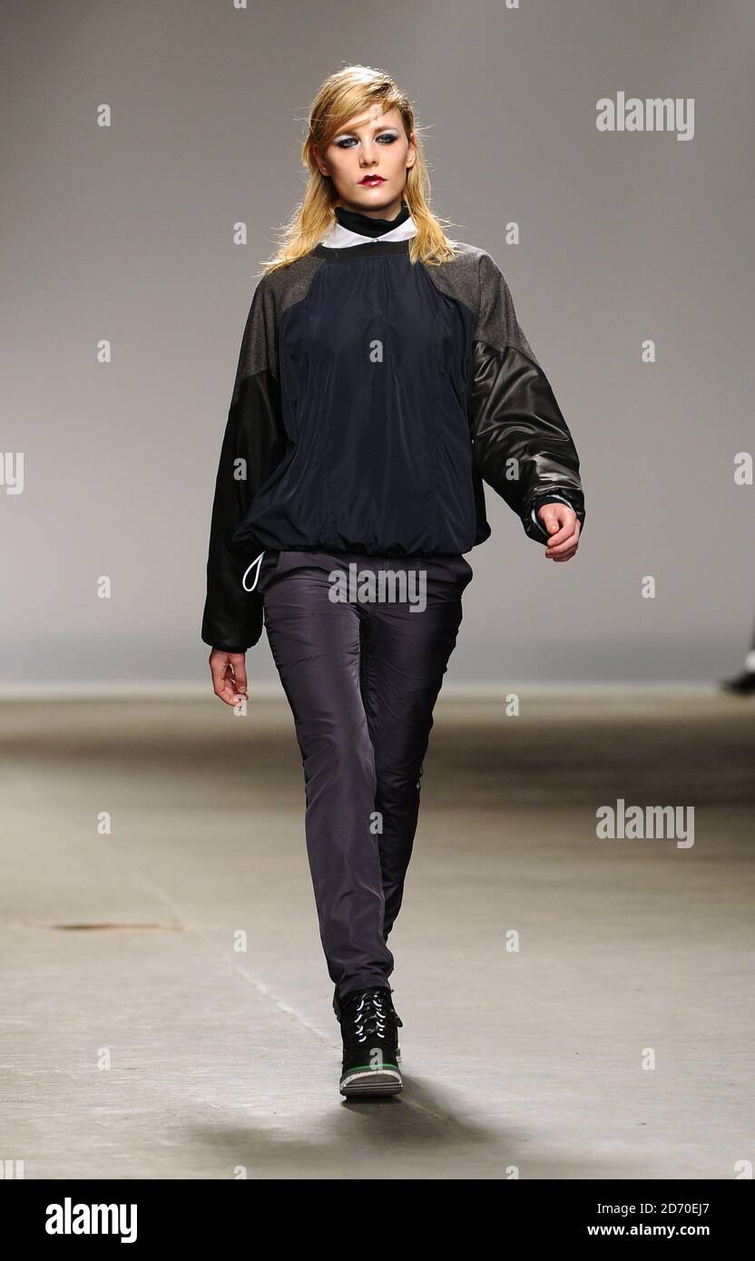 A model on the catwalk at the Christopher Shannon fashion show, held as ...