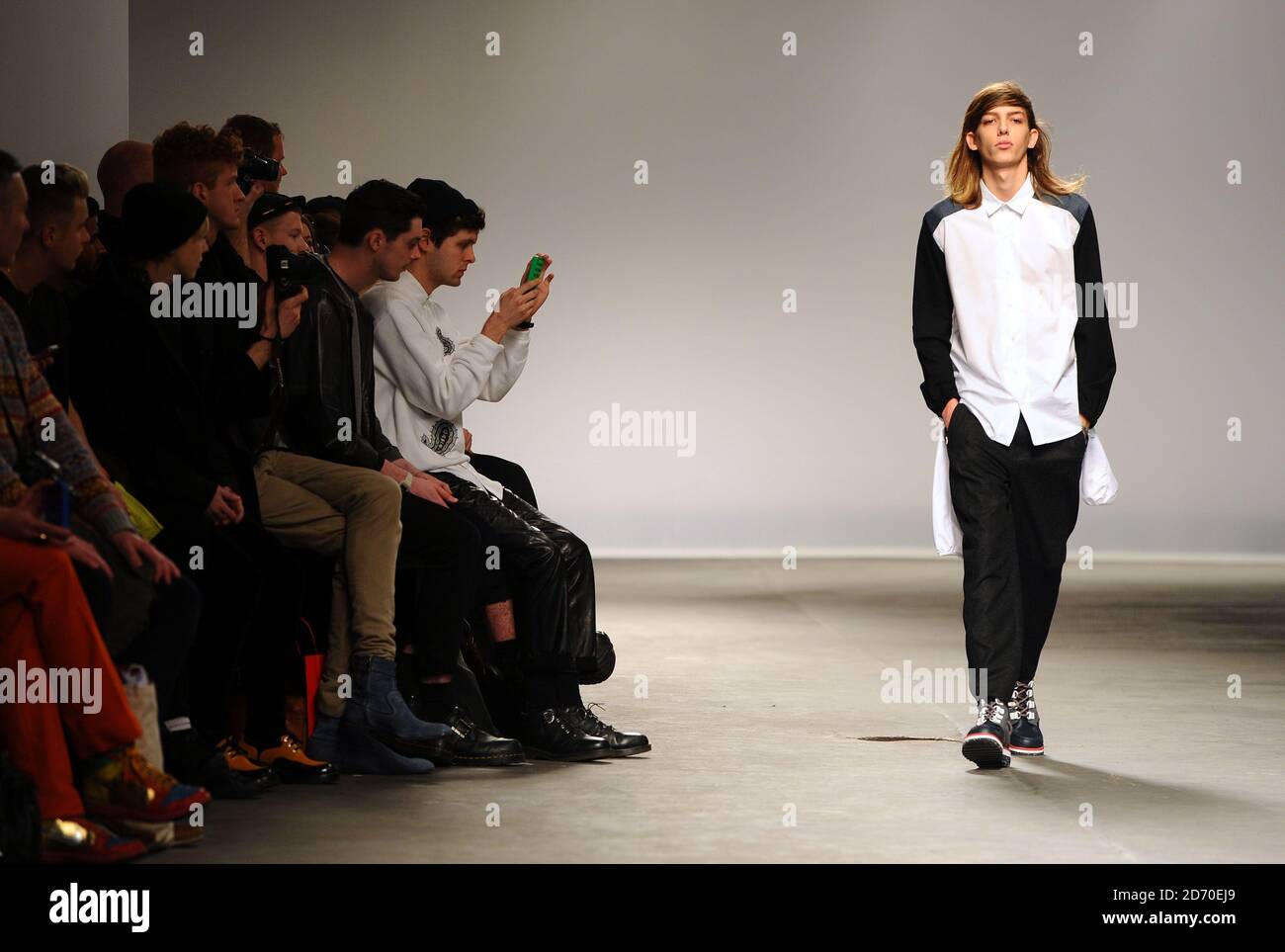 A model on the catwalk at the Christopher Shannon fashion show, held as ...