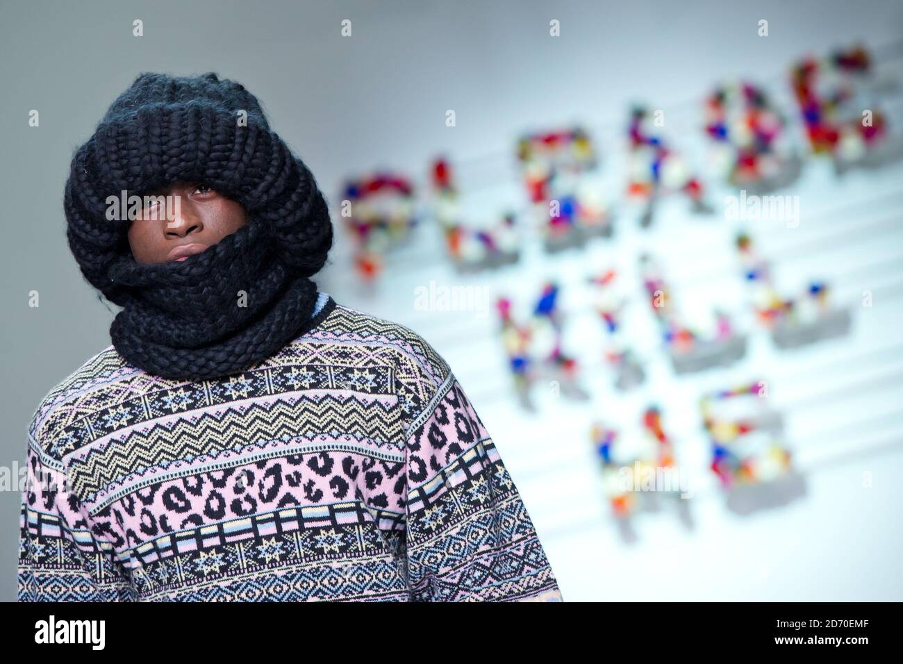 A model on the catwalk at the Sibling fashion show, held as part of ...