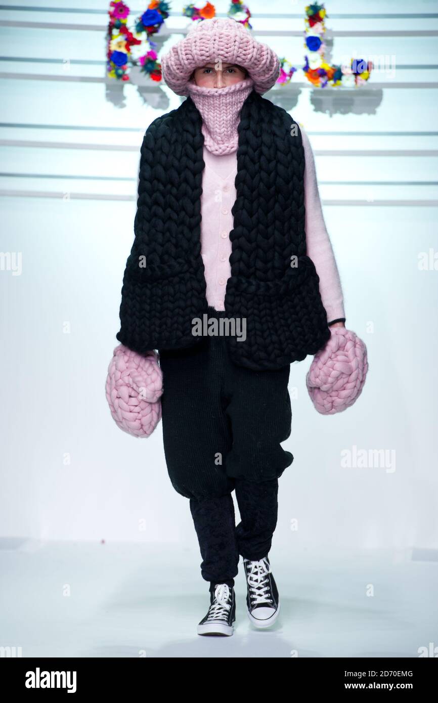 A model on the catwalk at the Sibling fashion show, held as part of ...