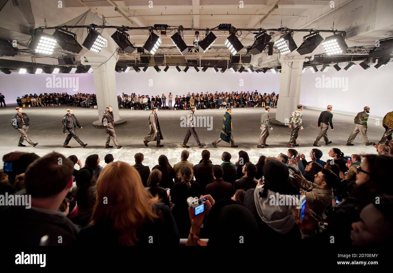 Models on the catwalk during the James Long fashion show, held as part ...