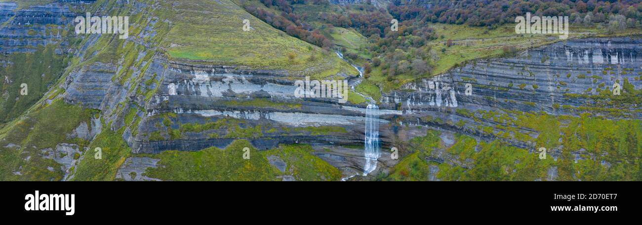 Autumn landscape at the San Miguel waterfall in the Angulo Valley of ...