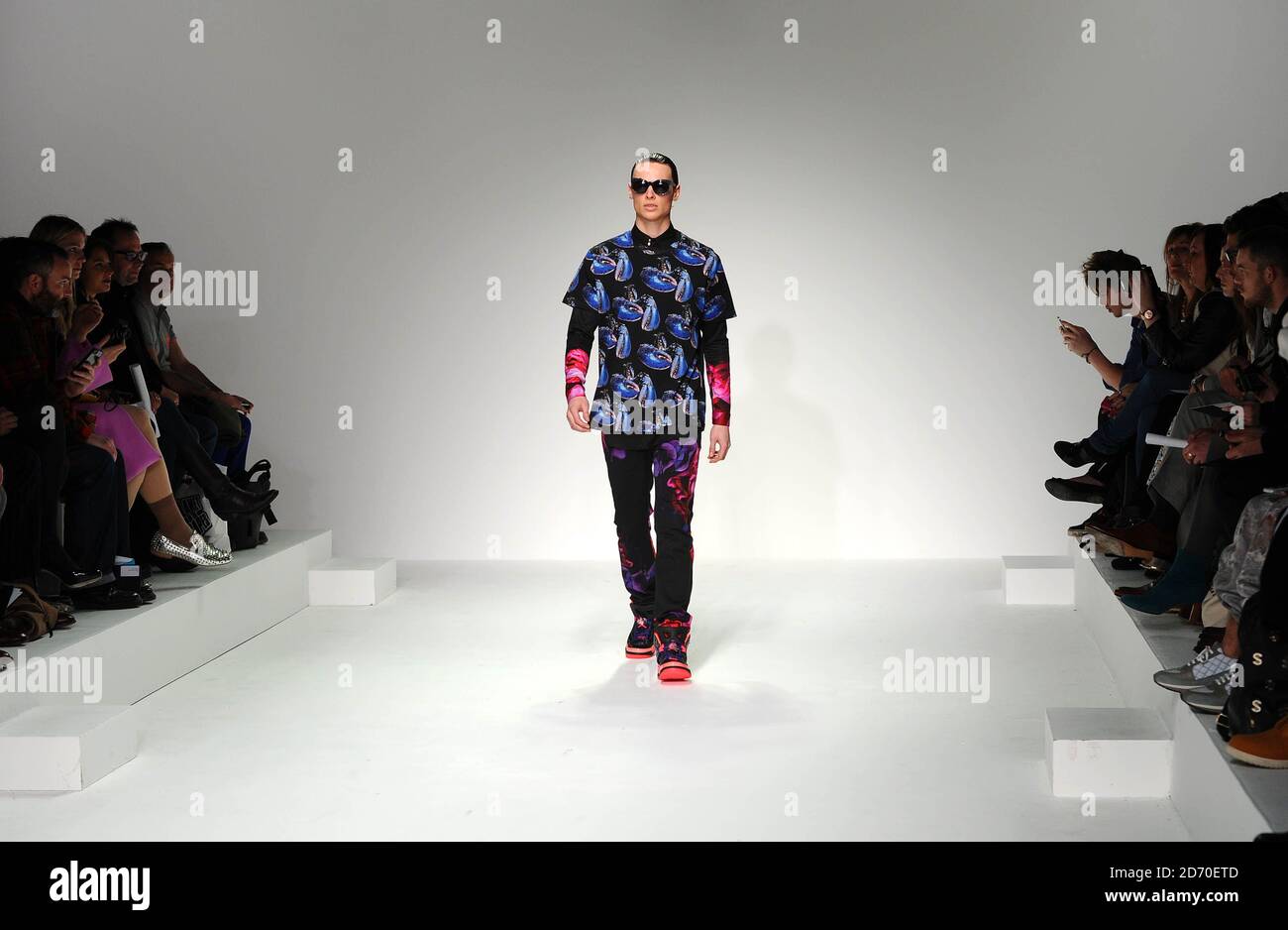 A model on the catwalk at the Katie Eary fashion show, held as part of ...