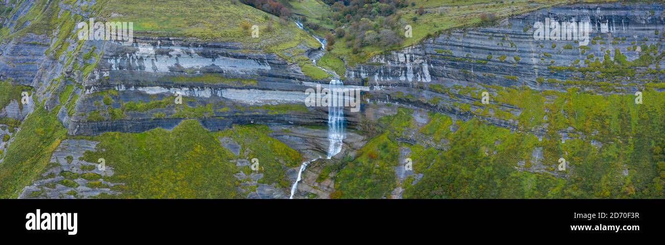 Autumn landscape at the San Miguel waterfall in the Angulo Valley of ...