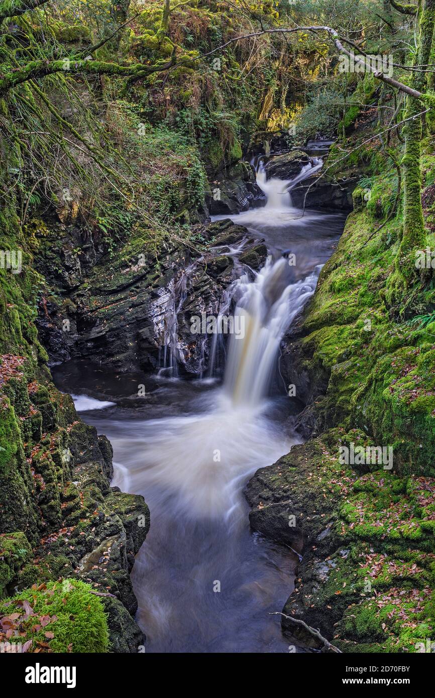 Waterfalls on River (Afon) Cynfal near Llan Ffestiniog Snowdonia ...